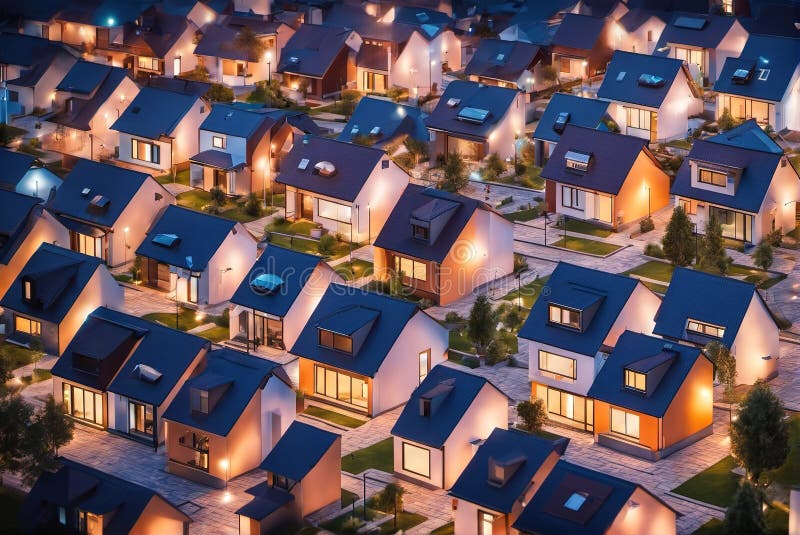 3D Model of Modern Luxury Villa Complex Building at Night Stock ...