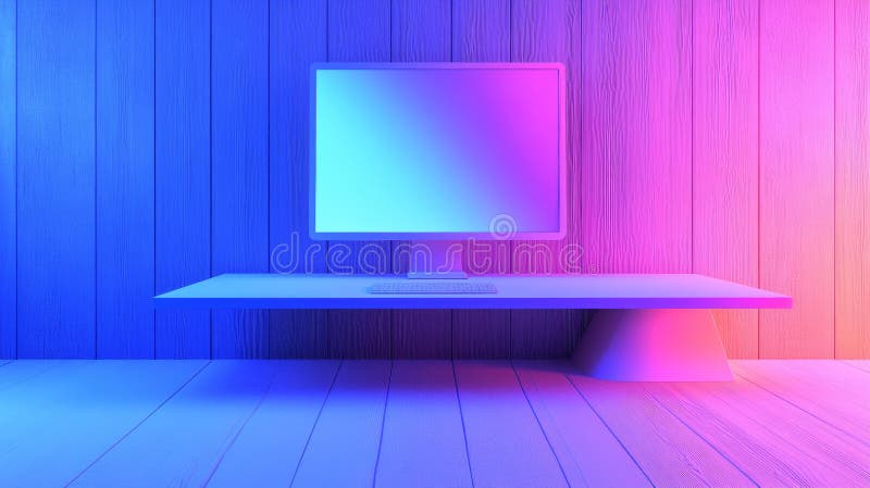 3D Model of a Modern Work Desk with Colored Led Lights. Stock Image ...