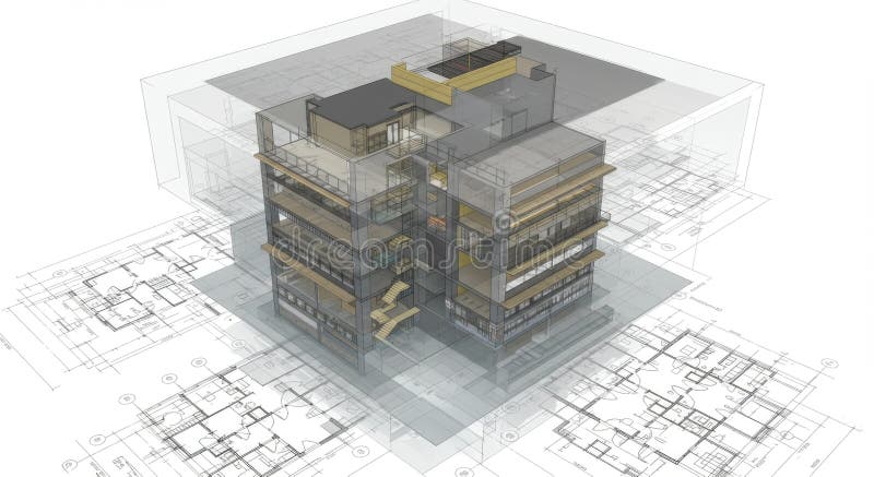 3D Model of a Multi-Story Building with Layered Translucent Design ...