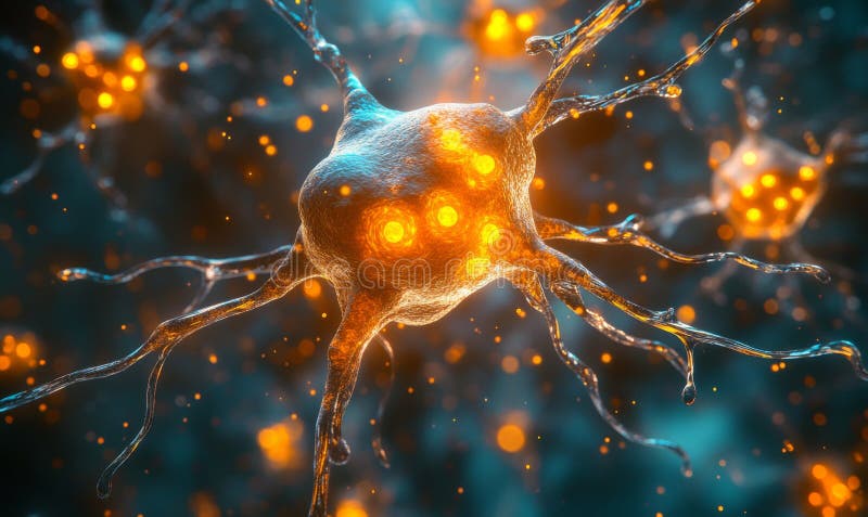3D Model of Neuron Cells with Synapses Firing Electrical Signals ...