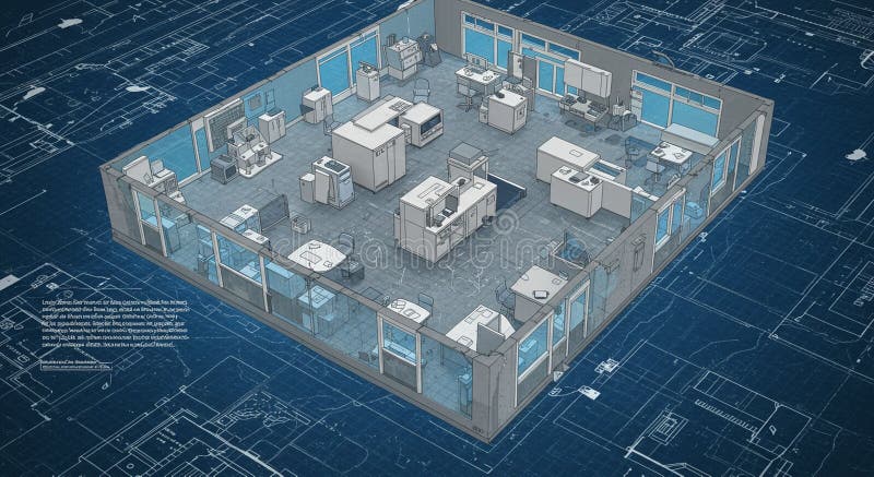 3D Model of an Office Layout Embedded on a Detailed Architectural ...