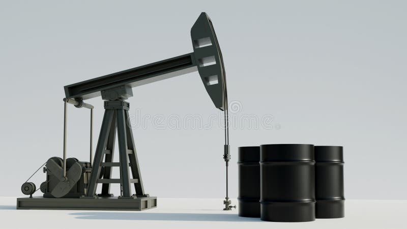 3D Model of Oil Production Pumping Unit and Black Oil Barrels on ...