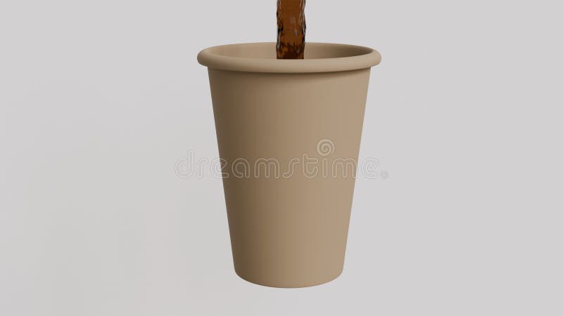 3D Model of Paper Brown Cup and Coffee Stream Pouring into Glass on ...