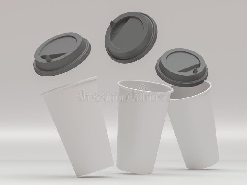 3d Model Of Paper Cups With A Lid Standing On A Plane Under Natural ...