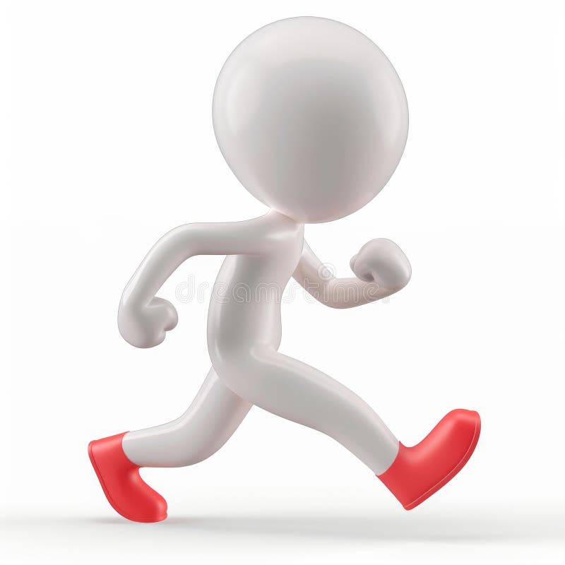 3D White Running Figure with Red Shoes: Dynamic Action Pose Stock ...