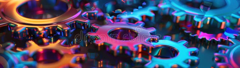 3D Model of a Process Automation Gear Icon with a Vibrant Multicolored ...