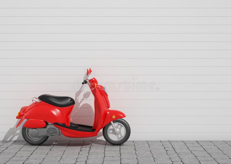 3D Model of Red Vintage Scooter in Front of the Wall, Background Stock ...