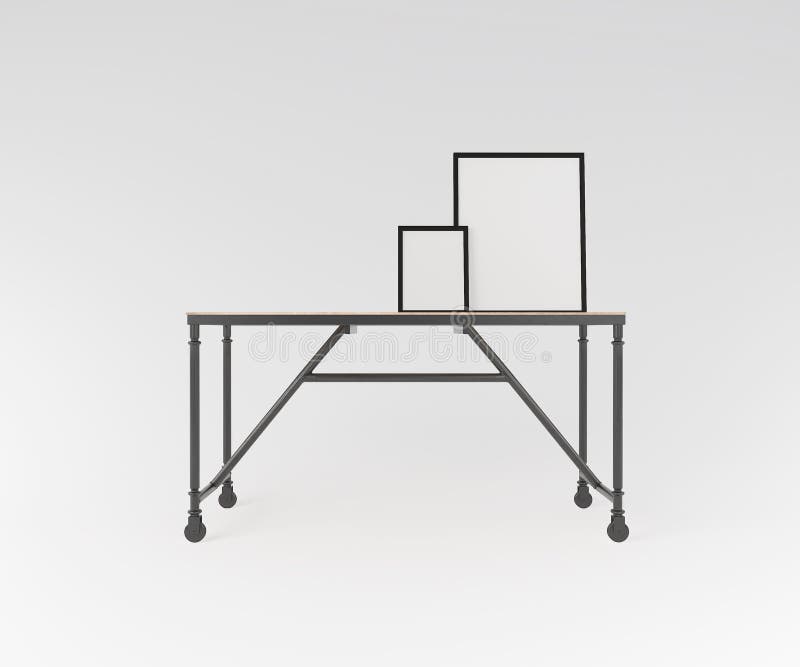 Front View of Work Place with Frames and Table Lamp Stock Illustration ...