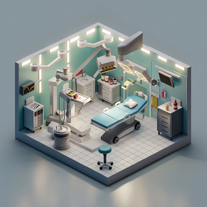 3D Model Render Isometric of Surgery Room Stock Illustration ...