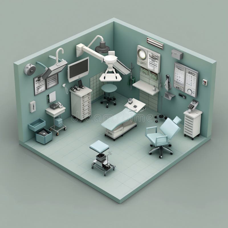 3D Model Render Isometric of Surgery Room Stock Illustration ...