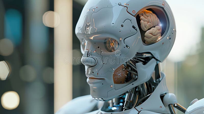 A 3D Model of a Robot with a Human Brain Inside Blurring the Lines ...