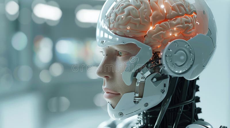 A 3D Model of a Robot with a Human Brain Inside Blurring the Lines ...