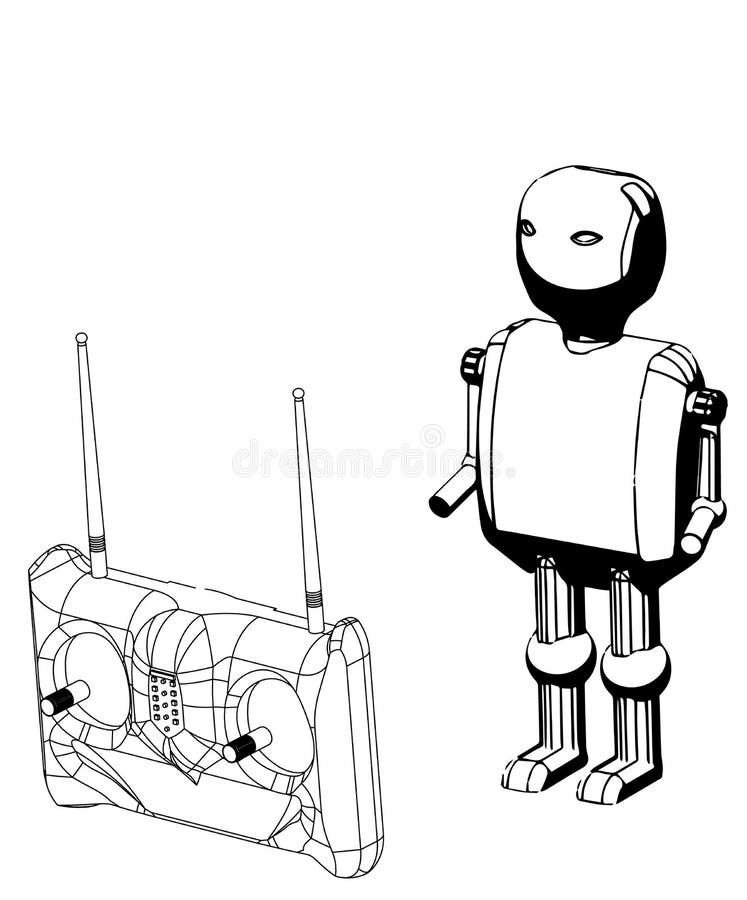 3d Model of a Robot and a Radio Remote Control on a White Stock Vector ...