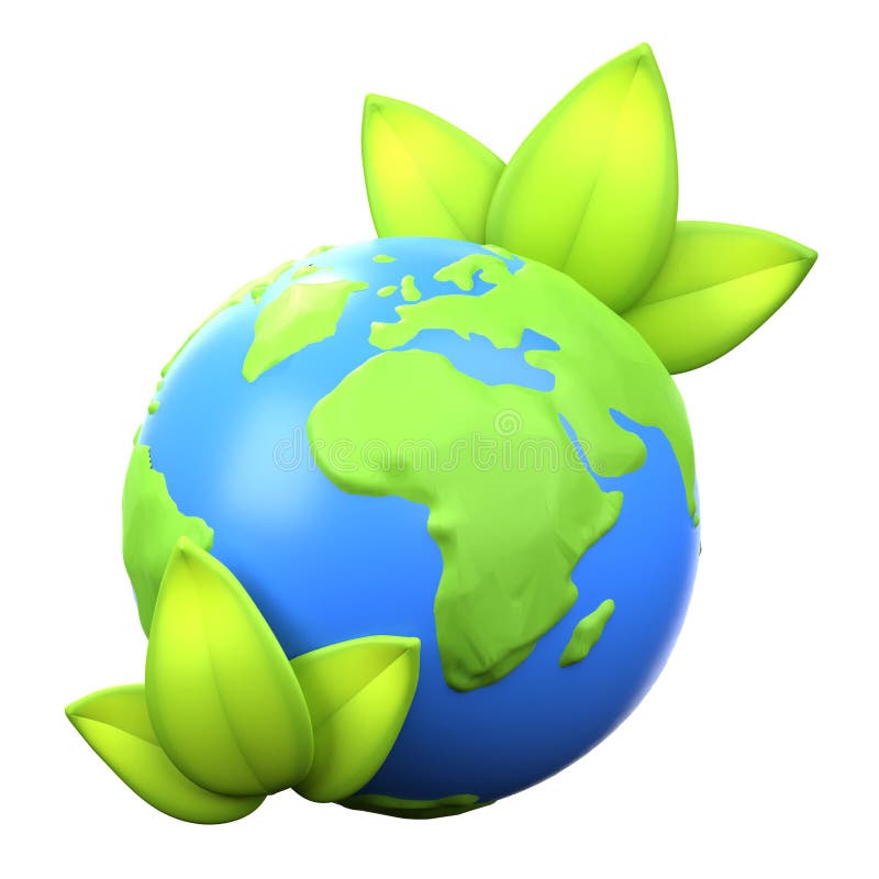 3D Save the Earth Concept with Planet Earth and Green Leaves Stock ...