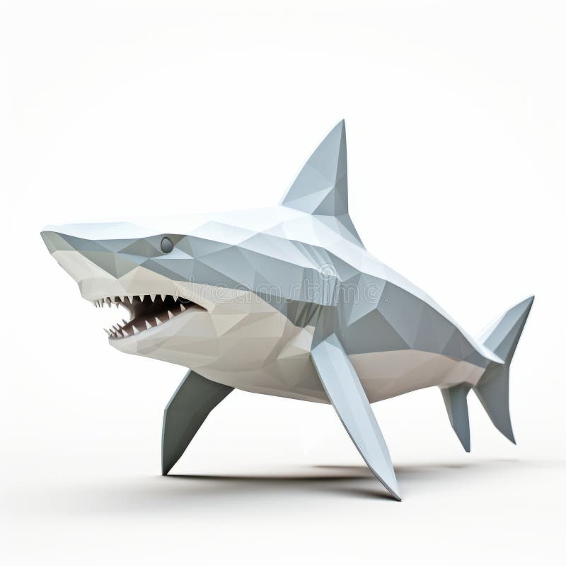 3d Shark Polygonal Model Illustration on White Background Stock ...