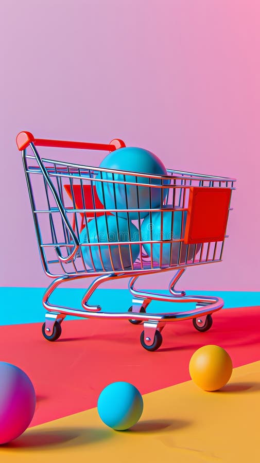 4 3D Model of a Shopping Cart Icon in a Colorful Illustration Stock ...