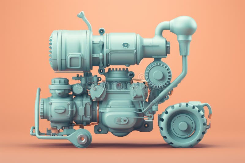 A 3d Model of a Small Engine on an Orange Background Stock Illustration ...