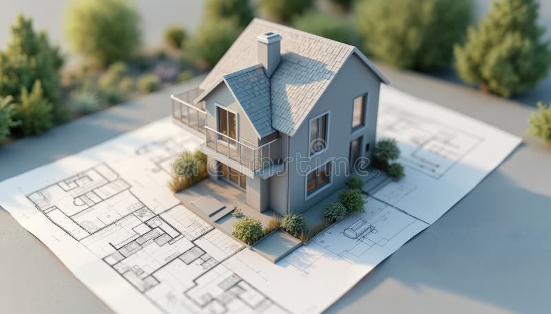 3D Model of Small House on Architecture Floorplan. Generative AI ...