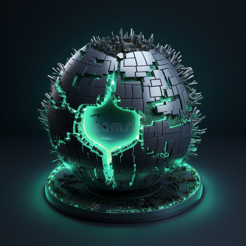 A 3d Model of a Sphere with Green Lights on it Stock Illustration ...