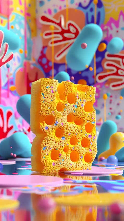 216 3D Model of a Sponge Icon with a Colorful Illustrated Background ...