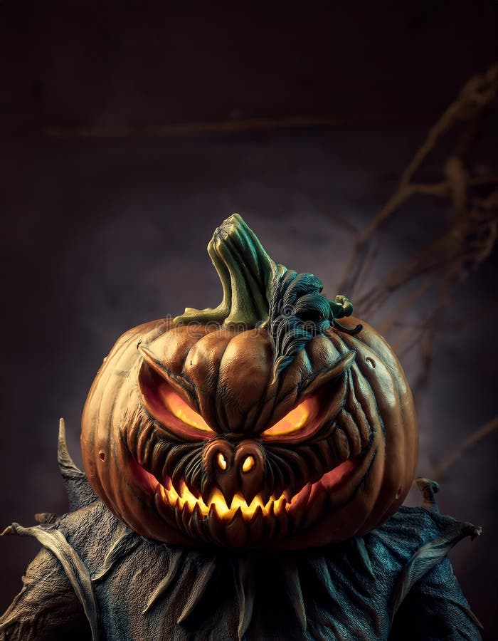 A 3D Model of a Spooky Pumpkin with Glowing Eyes and Sharp Teeth Stock ...