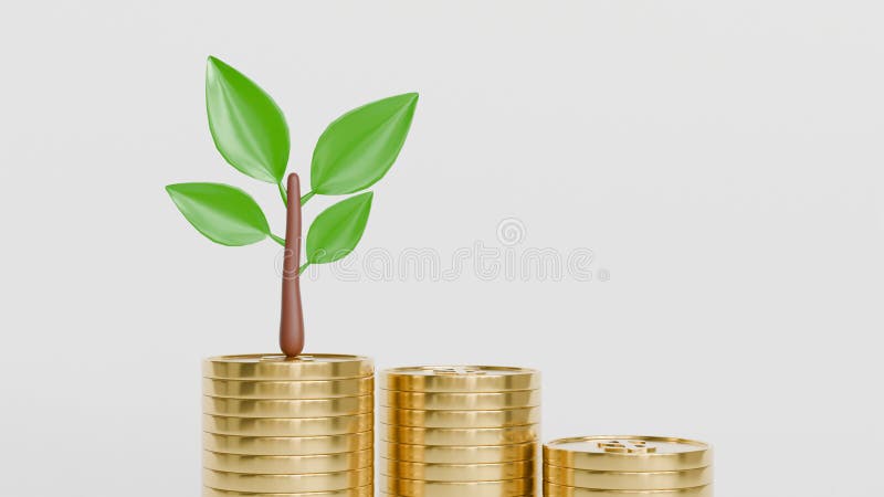 3d Model of a Stack of Coins and a Tree Sprout on a White Background ...