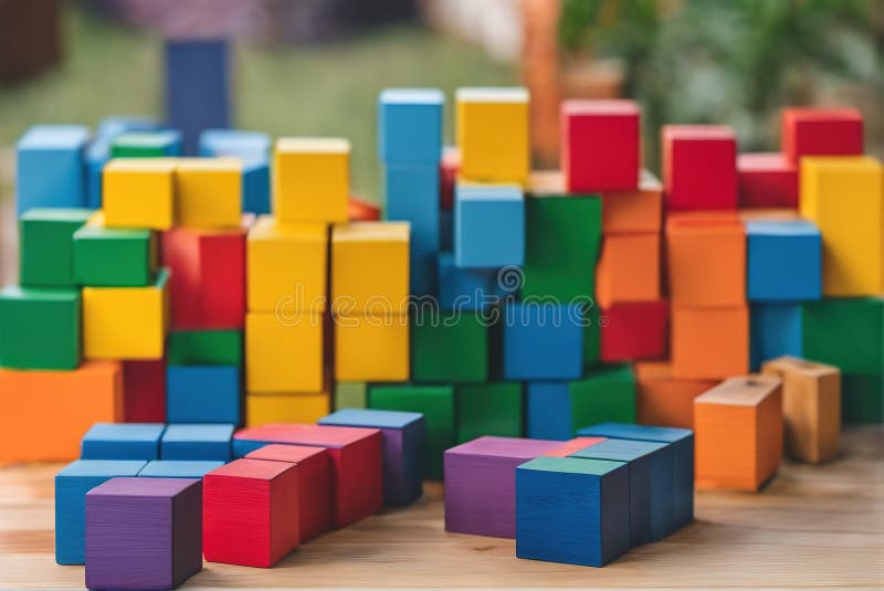 3D Model of Stack of Colorful Wooden Blocks Stock Illustration ...