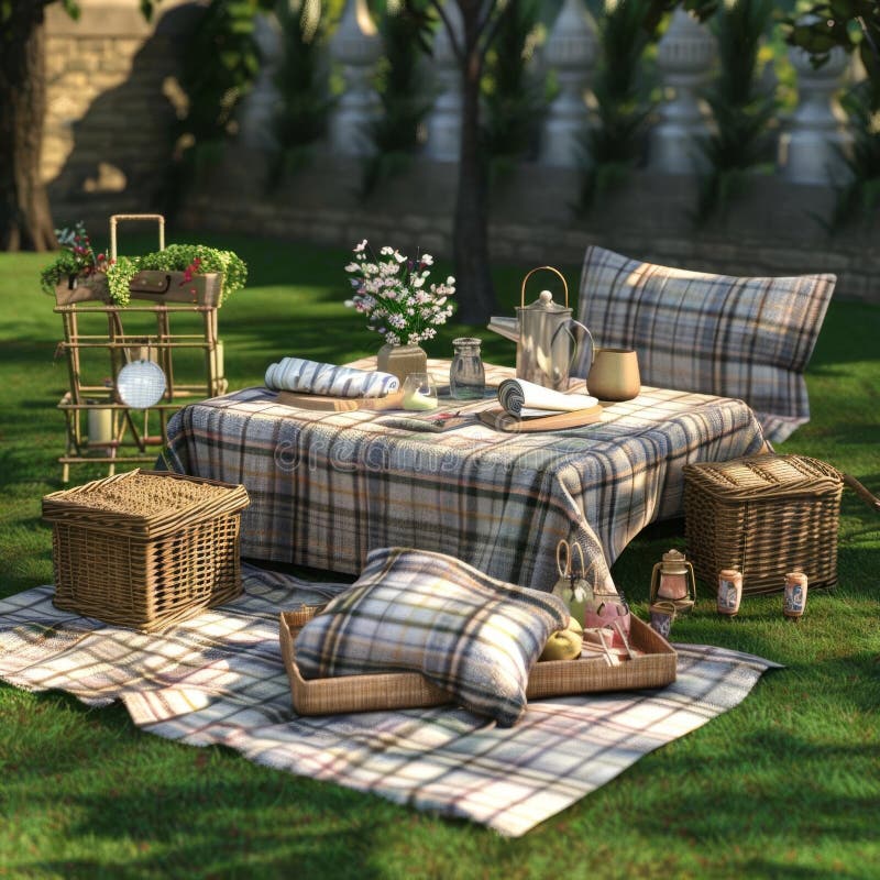 3D Model of a Summer Picnic Setup on the Grass Stock Illustration ...