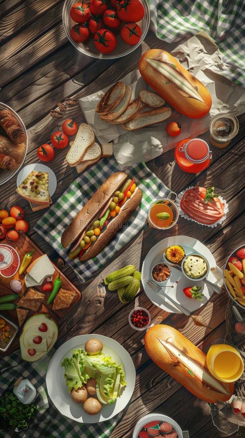 3D Model of a Summer Picnic Table with a Variety of Foods Stock ...