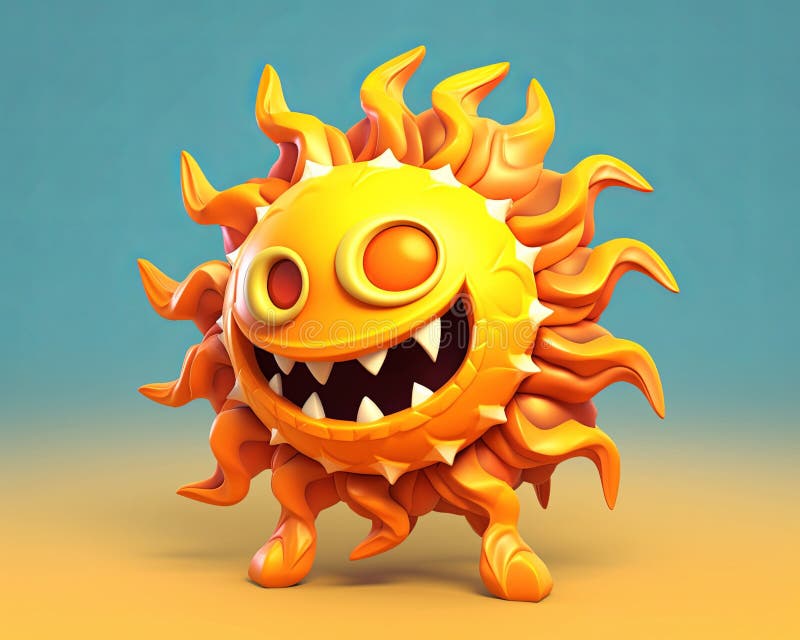 A 3d Model of a Sun with Teeth and Eyes Stock Illustration ...