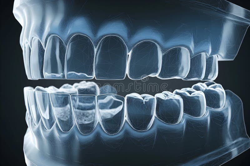 3D Model of Teeth and Gums in Translucent Blue with a Wireframe Overlay ...