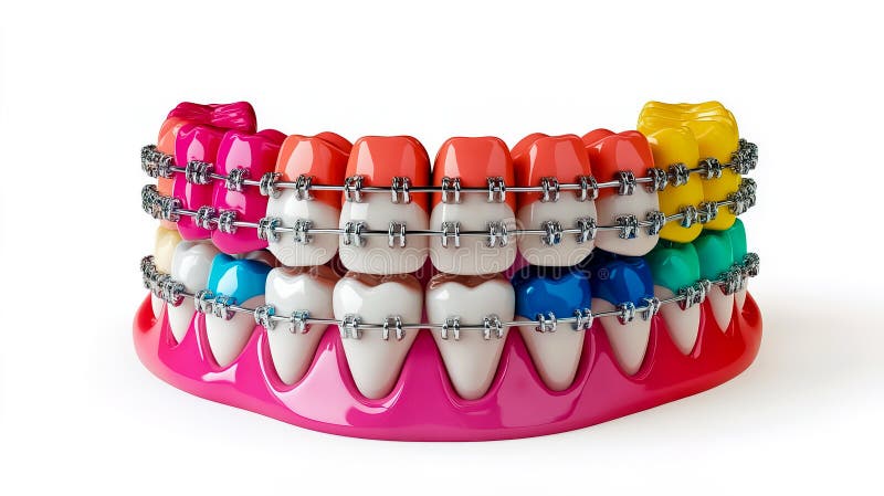 3D Model of Teeth with Orthodontic Braces, Isolated on a White ...