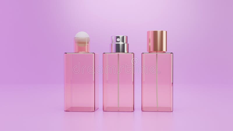 3D Model of Three Pink Perfume Bottles on a Pink Background, Perfume ...