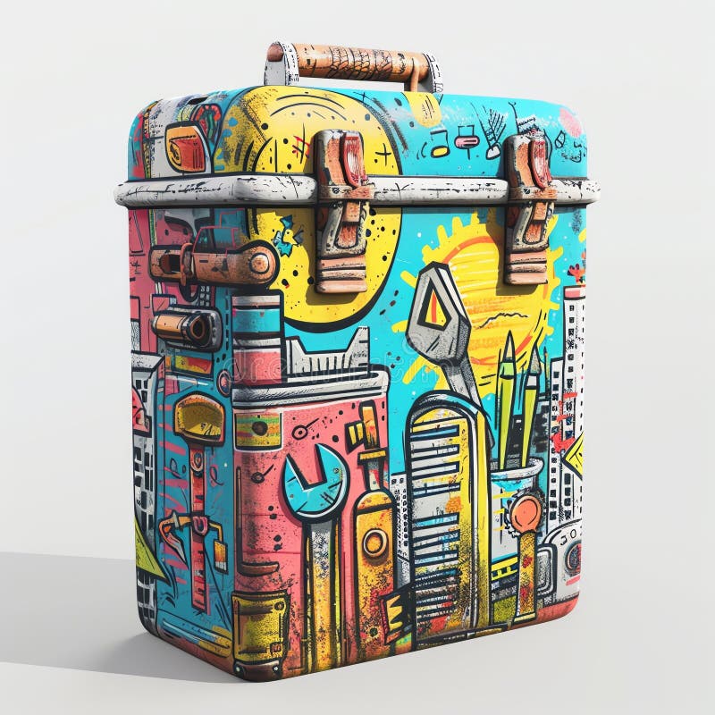 75 3D Model of a Toolbox Icon with a Colorful Illustrated Background ...