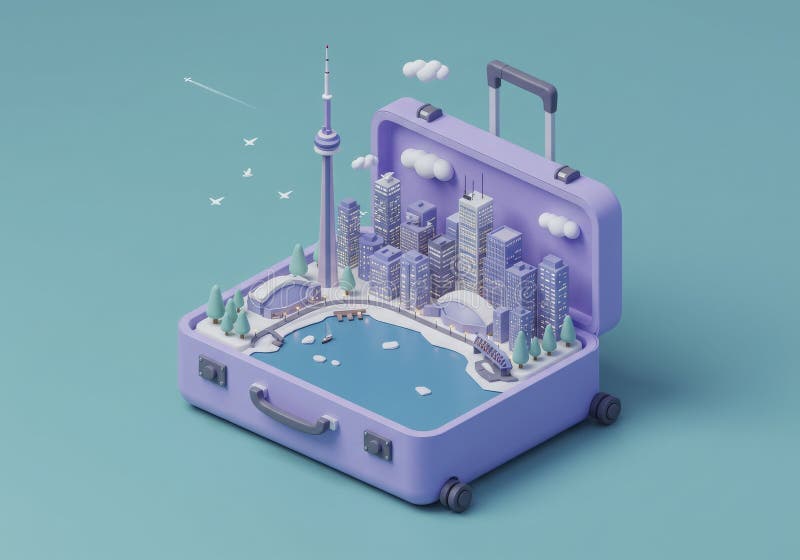 Toronto Cityscape Miniature Inside a Purple Suitcase Stock Illustration ...