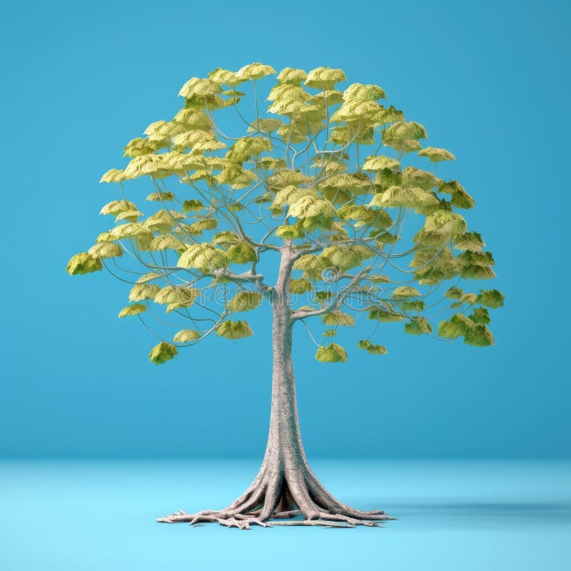 3d Model of Tree on Blue Background Stock Illustration - Illustration ...