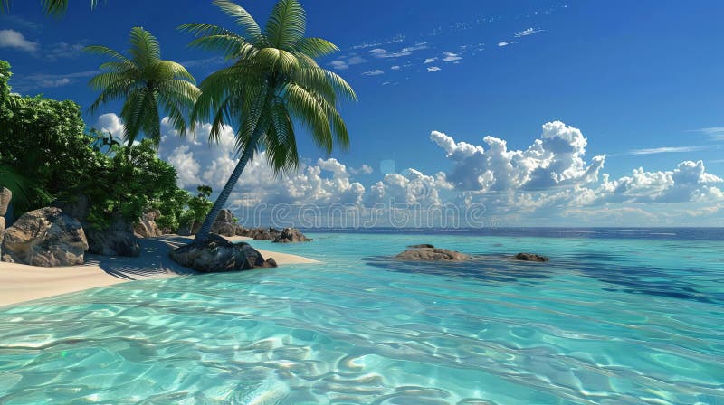 3D Model of a Tropical Beach with Clear Blue Water Stock Illustration ...