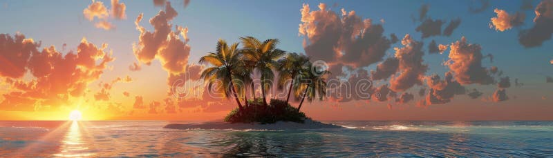 3D Model of a Tropical Island with a Sunset Summer Stock Illustration ...