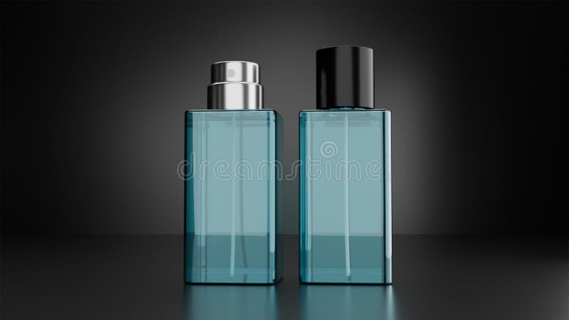 3d Model of Two Blue Perfume Bottles on a Black Background in Light ...