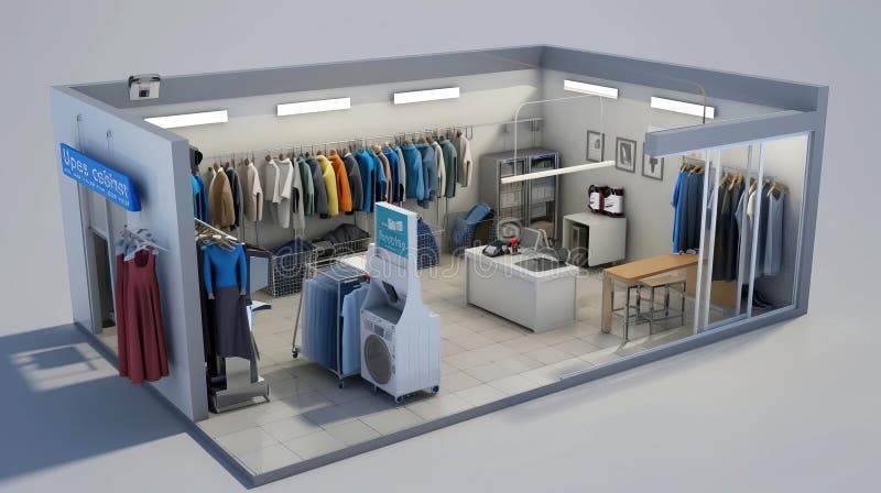 3D Model of Upscale Dry Cleaning Business with Premium Press and Fold ...