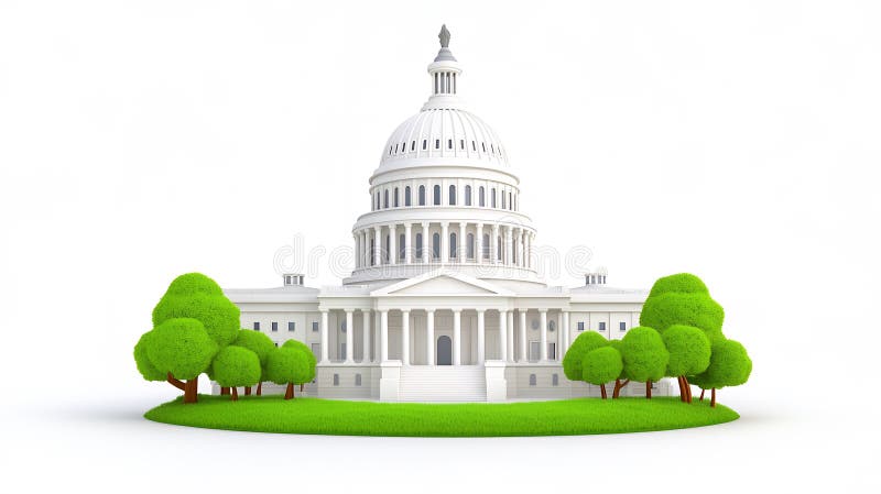 3D Model of Us Capitol Building on Grassy Base Stock Illustration ...