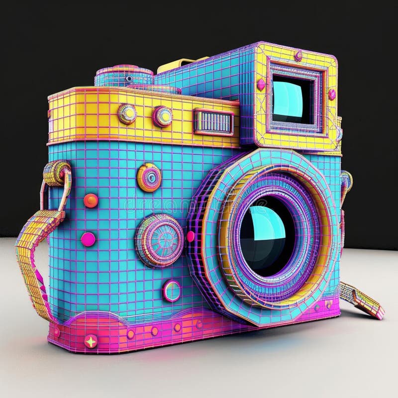 2 3D Model of a Vibrant Camera Icon with Detailed Textures Stock ...