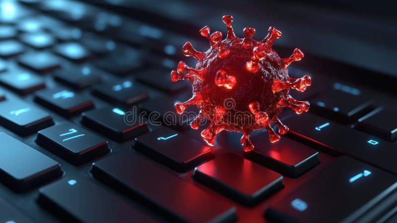 A 3D Model of a Virus Rests on a Computer Keyboard Symbolizing the ...
