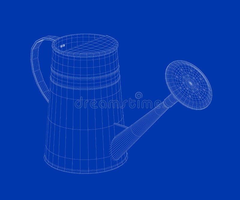 Blue Watering Can, Side View Stock Image - Illustration of plant ...