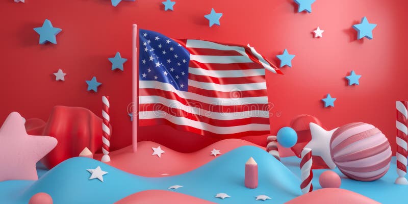 3D Model of a Waving Flag and Patriotic Elements for Patriot Day. Stock ...