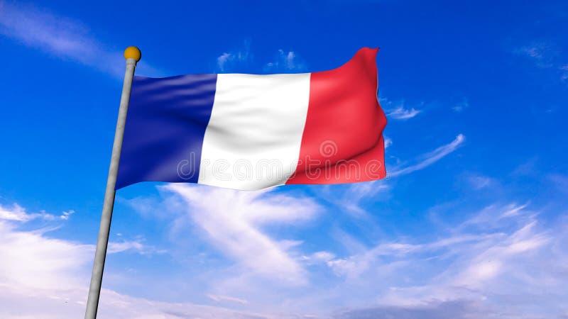 3d Model of a Waving France Flag. Blue Sky Background Stock ...