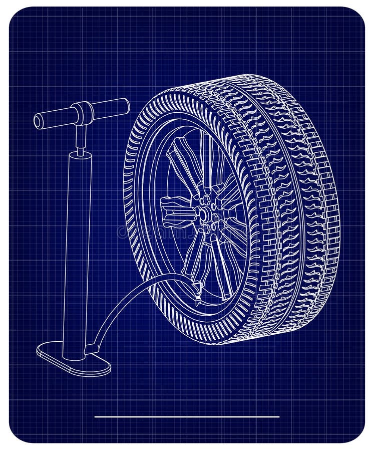 3d Model of the Wheel and Pump on a Blue Stock Vector - Illustration of ...