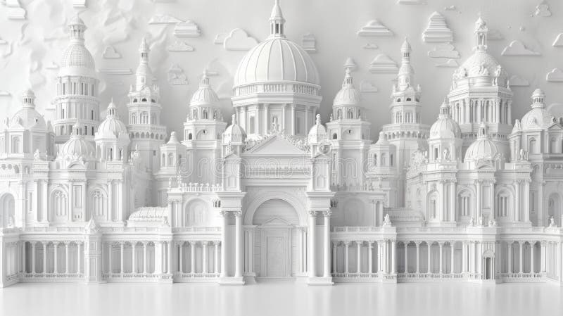 A 3d Model of a White Building with Many Towers, AI Stock Illustration ...