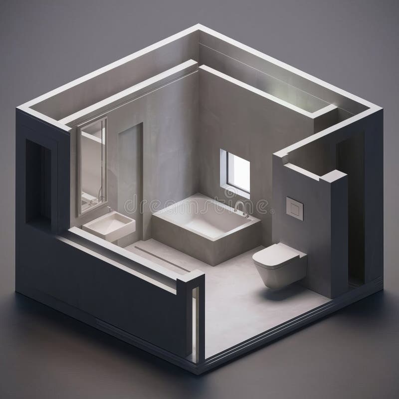 3d Model of White Minimalist Bathroom. Stock Illustration ...