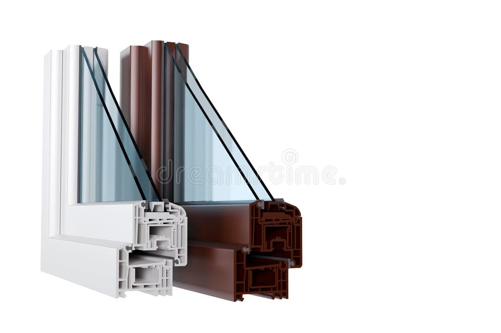 3D Model of Window Profiles in Section with White and Brown Color with ...